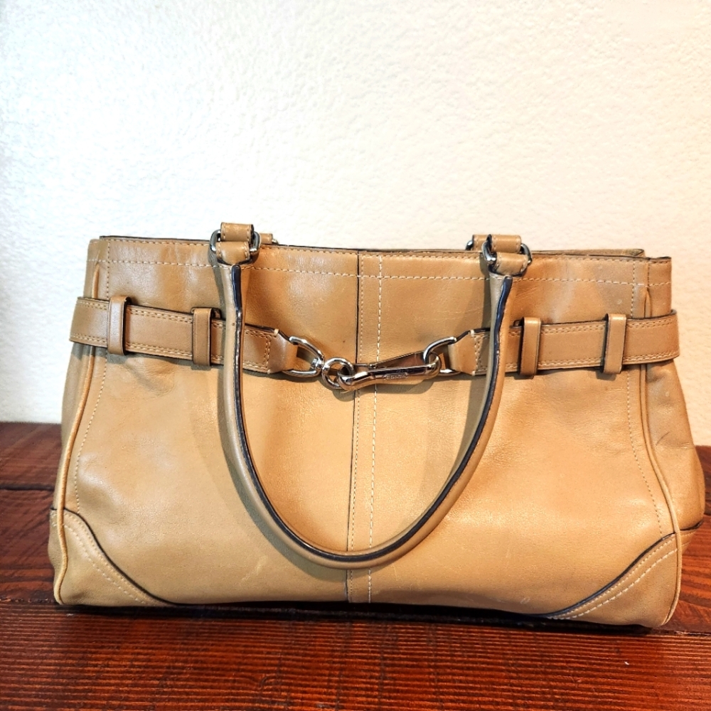 Coach Hampton Tan Leather Satchel Purse Handbag - Gem